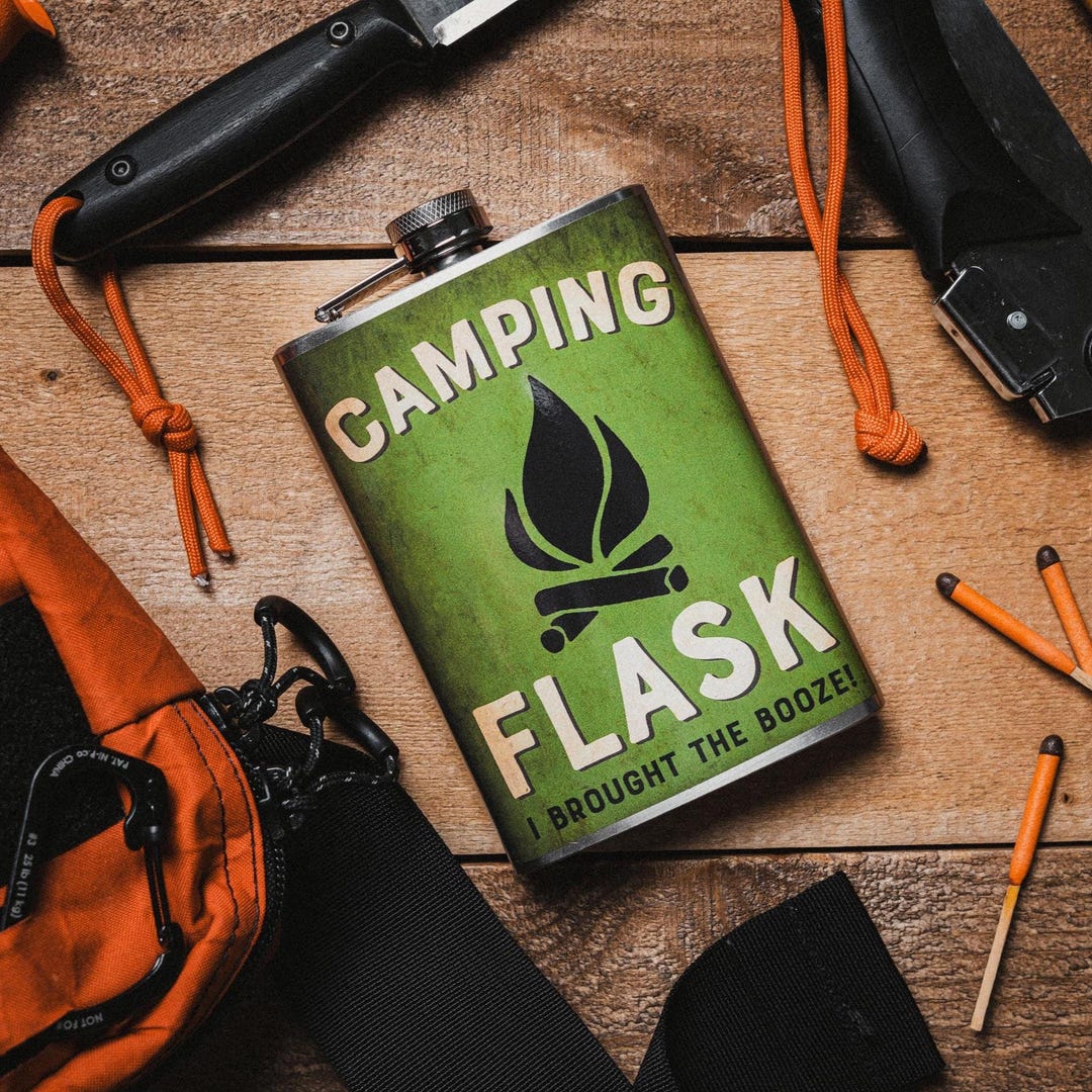 Official Camping Flask, Hip Flask – 8 Oz. Stainless Steel Barware - Etsy