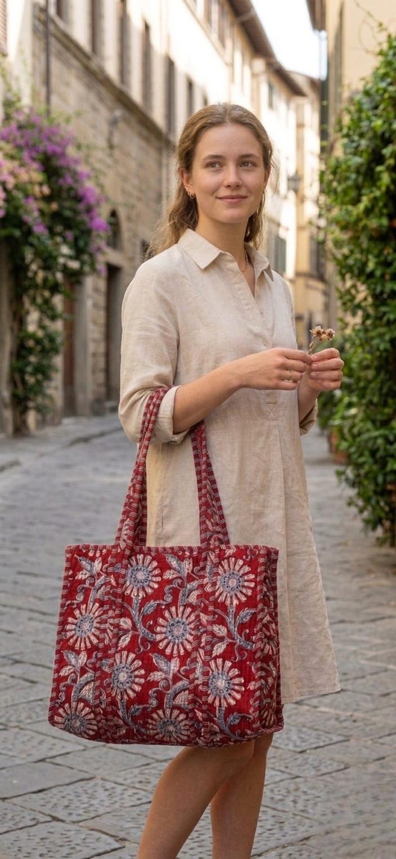 Scarlet Bloom Red Quilted Tote Bag by Raziya Industries - Etsy