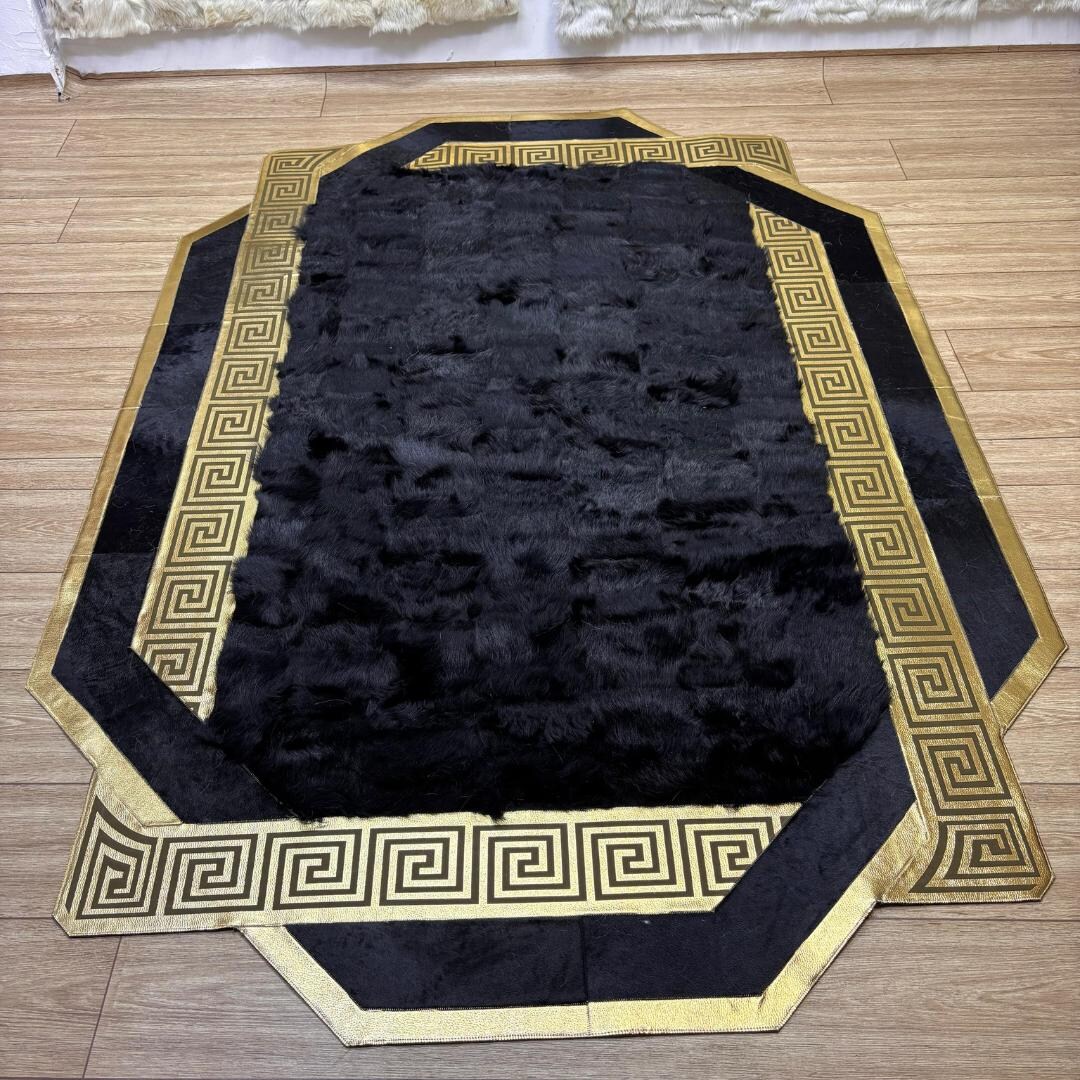 Giant Black Sheepskin Area Rug, Black Cowhide and Wool Sheepskin Rugs ...