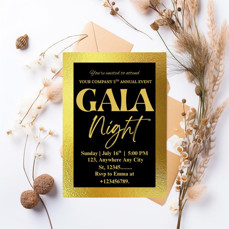 Editable Gala Night Party Invitation, Gala Fundraiser Banquet ...