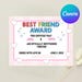 Editable Best Friend Forever Certificate Template, Personalized Gift ...