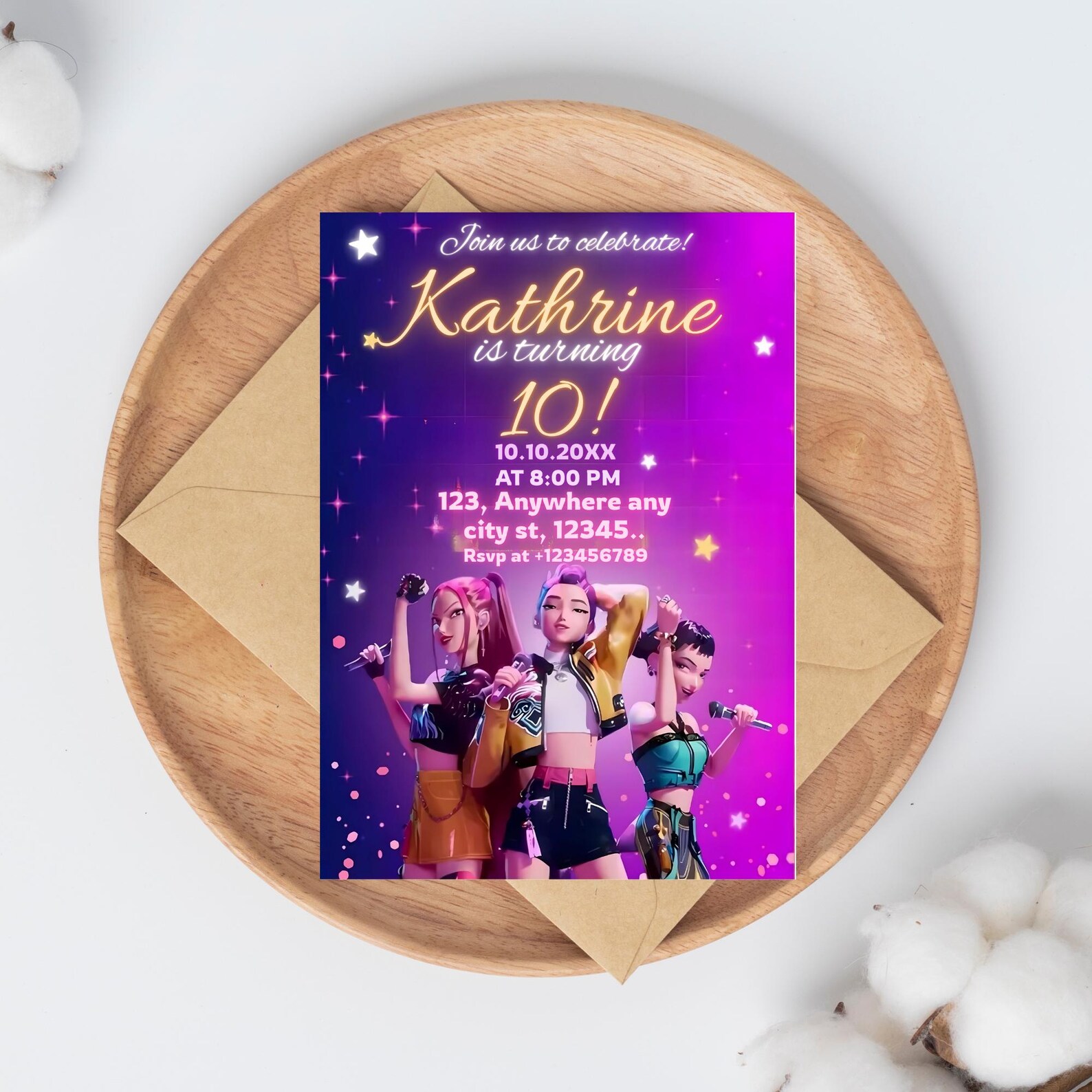 Editable Kpop Demon Hunters Birthday Invitation Party Themed Template ...