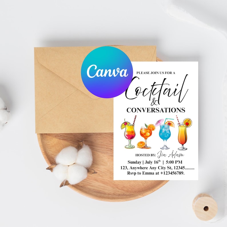 Editable Cocktails and Conversations, Adult Invite, Cocktail Party ...