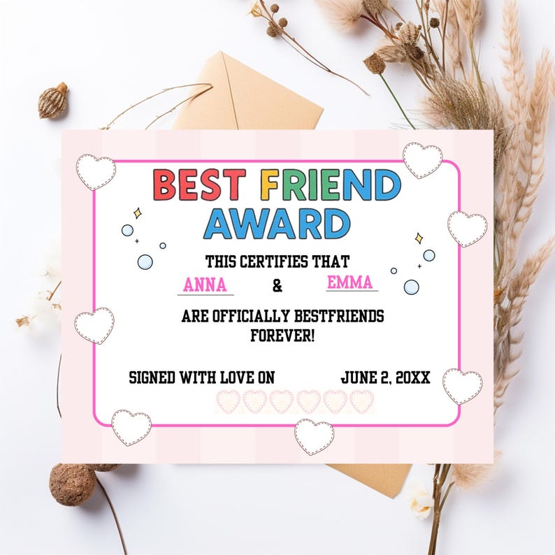 Editable Best Friend Award Certificate Template (digital Download) - Etsy