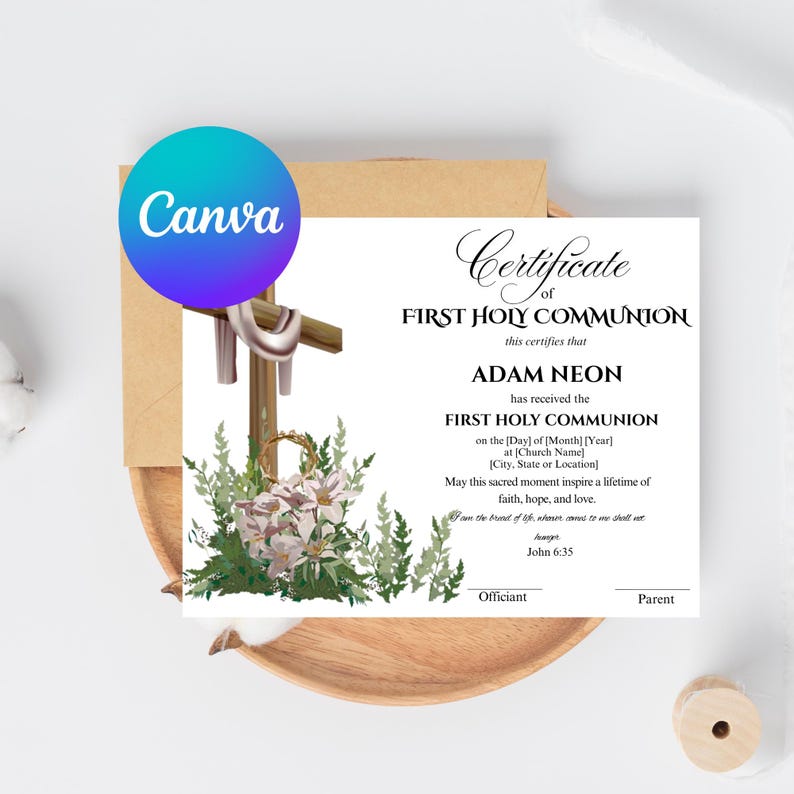 Editable First Communion Certificate Template, Printable Religious ...