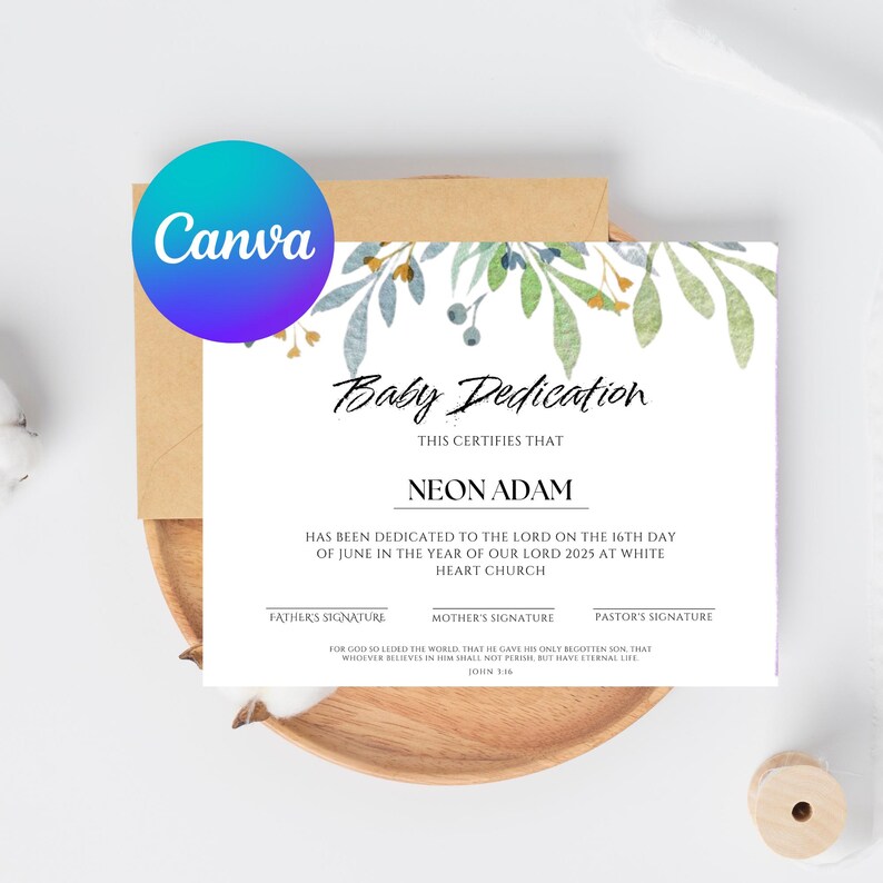 Baby Dedication Certificate Canva Template, Editable (digital Download ...
