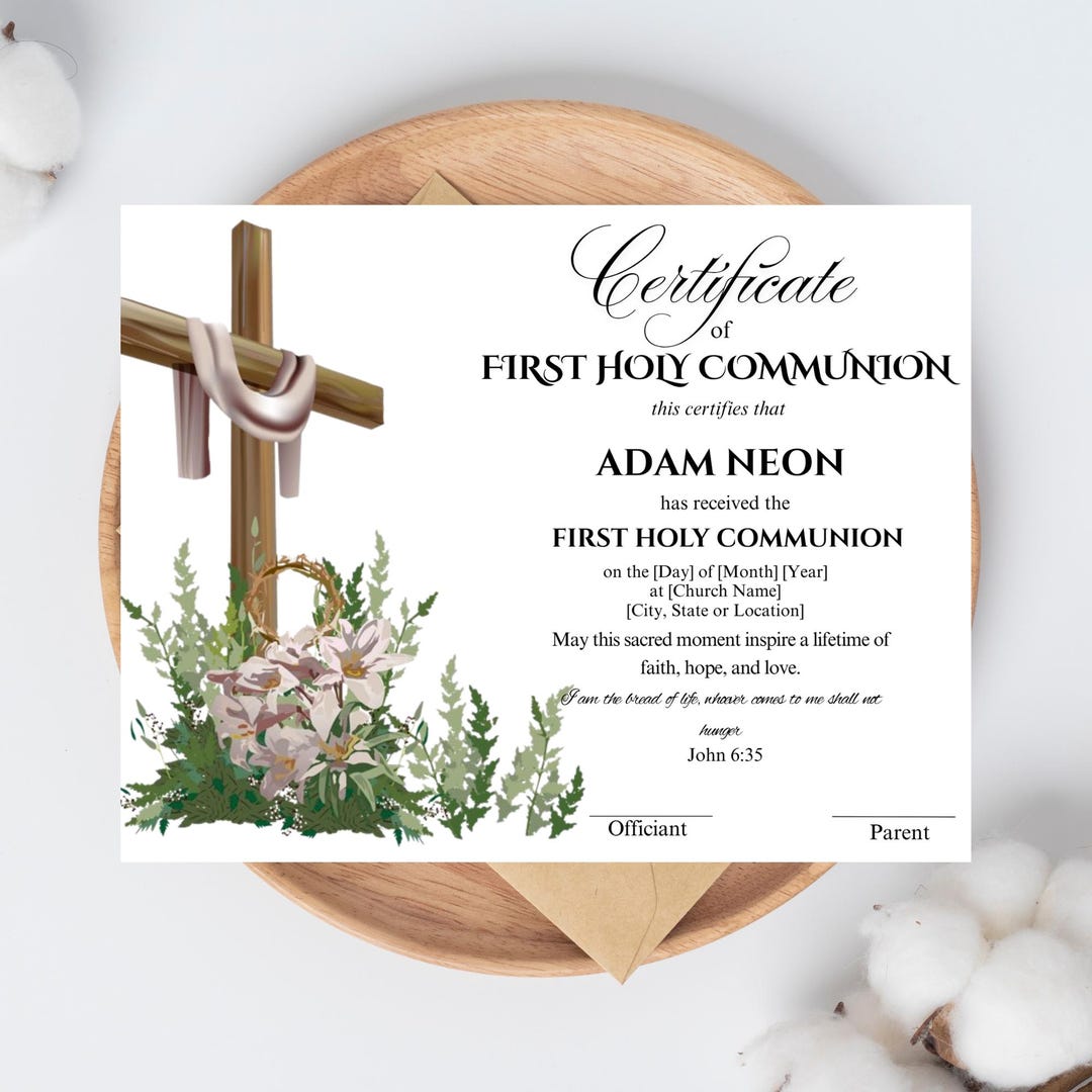 Editable First Communion Certificate Template, Printable Religious ...