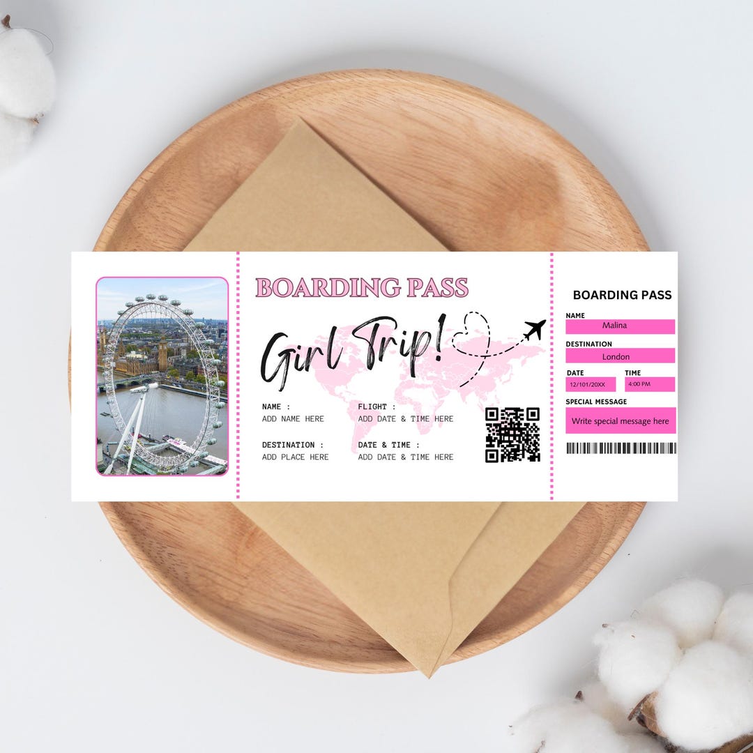 Editable Boarding Pass Template, Girl Trip Airline Ticket, Canva ...