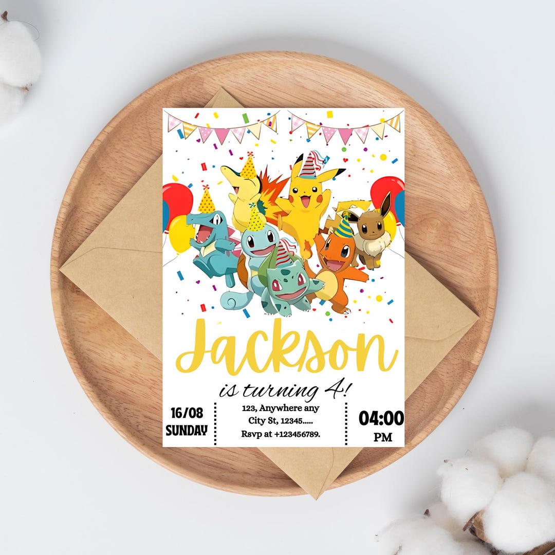 Editable Pokemon Invitation, Pokemon Birthday Invitation Pokemon ...