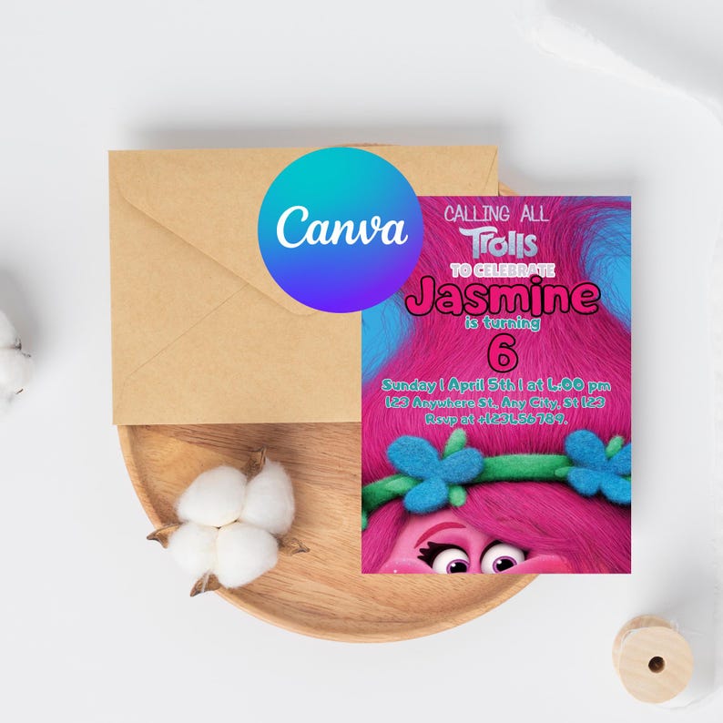 Editable Trolls Birthday Invitation Template (digital Download) - Etsy