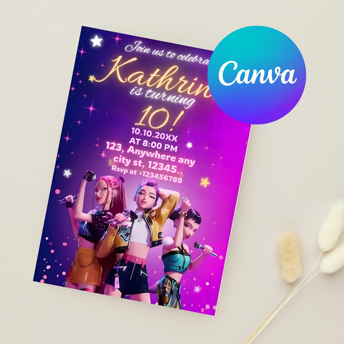 Editable Kpop Demon Hunters Birthday Invitation Party Themed Template ...