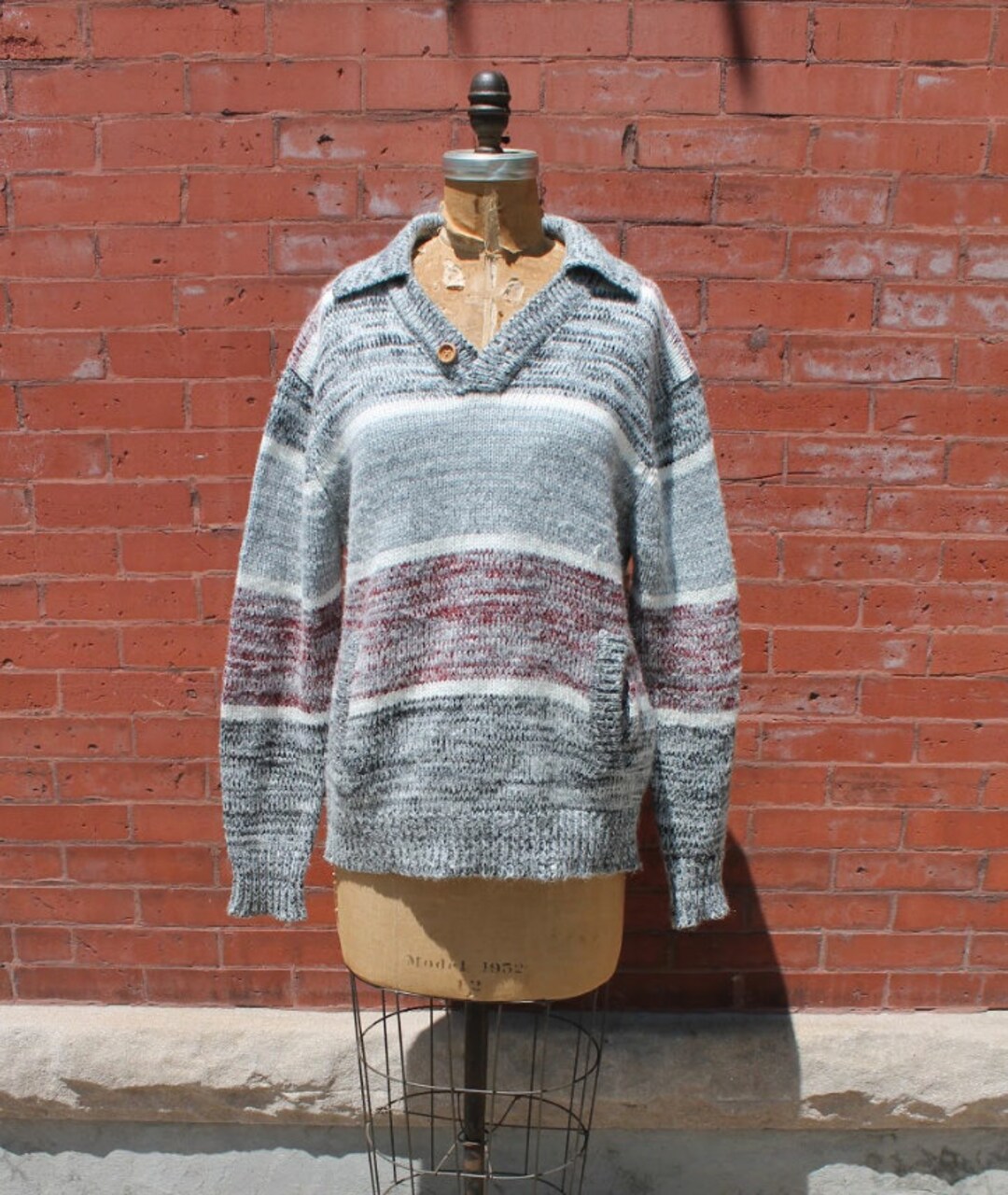 Vintage Gray and Red Pullover Sweater - Etsy