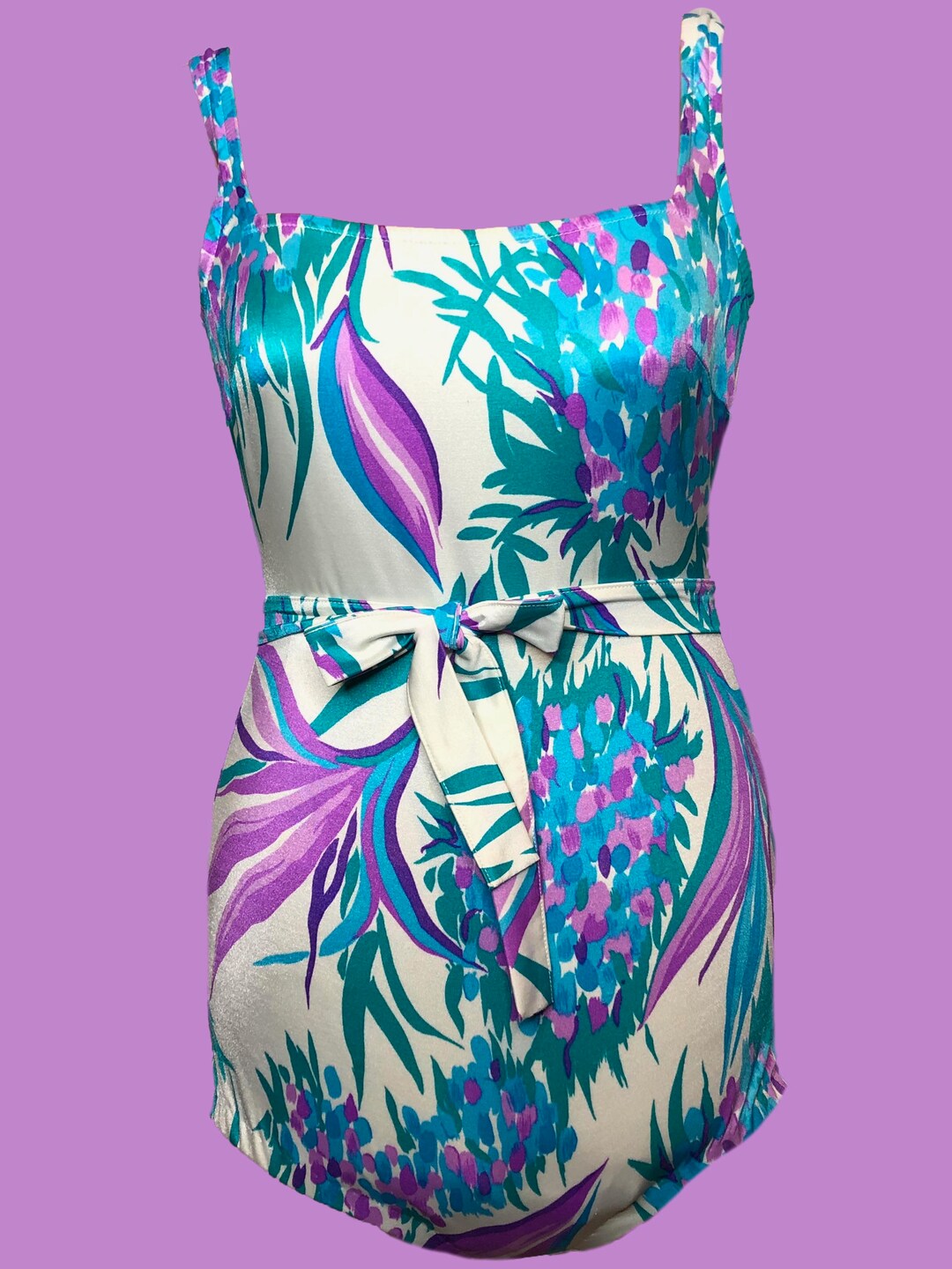 Purple and Blue Floral Swimsuit - Etsy