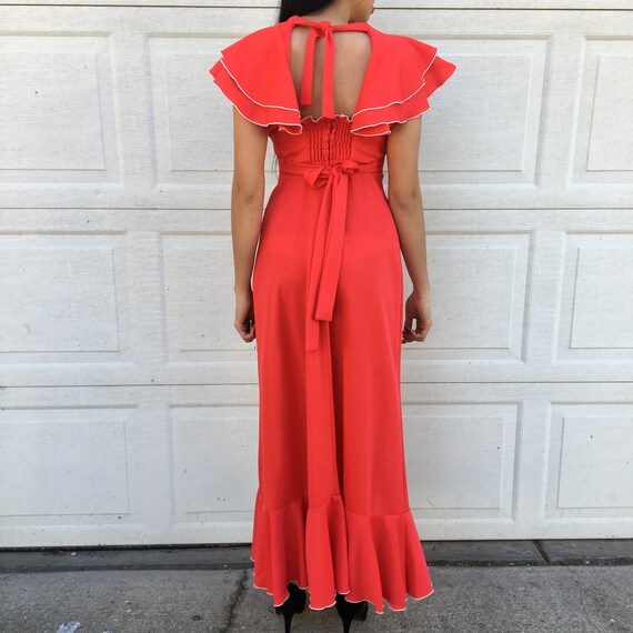 Vintage 1970's Red Maxi Dress With Ruffle Detail - Gem