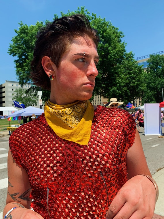 80's Toppettes Red Sequin Net Shirt - Gem