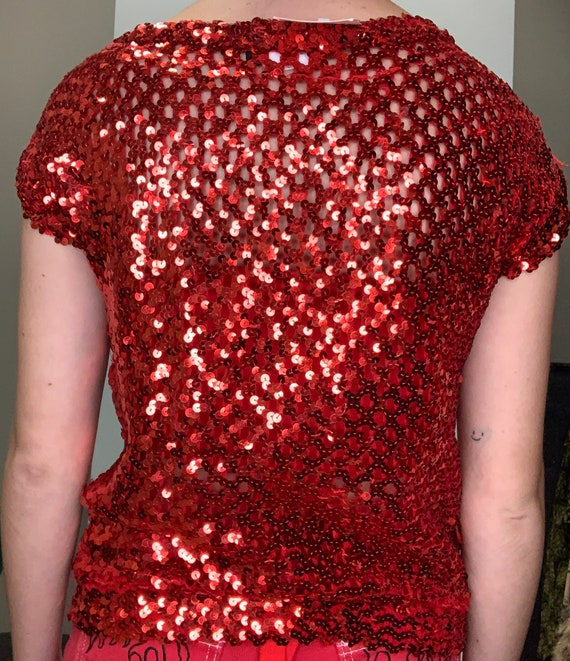 80's Toppettes Red Sequin Net Shirt - Gem