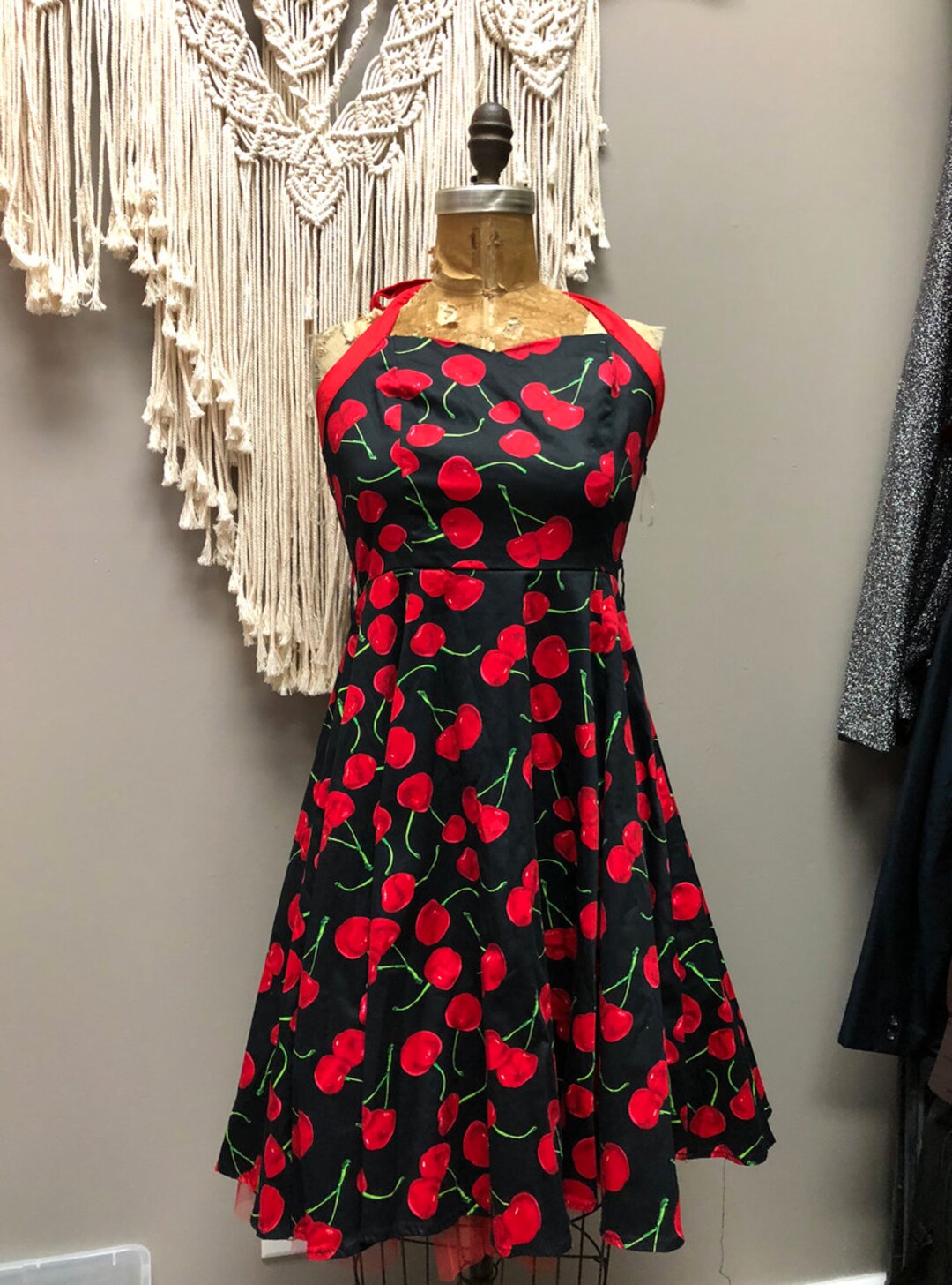 Vintage 1950's Style Cherry Print Dress - Etsy