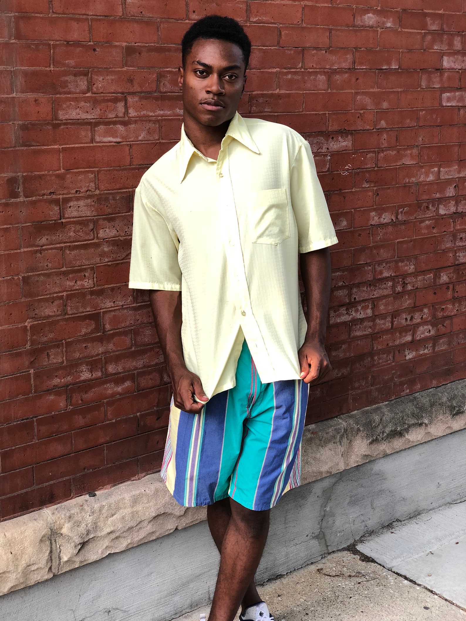 Vintage 1980's Pastel Yellow Button up Shirt With Subtle Geometric ...