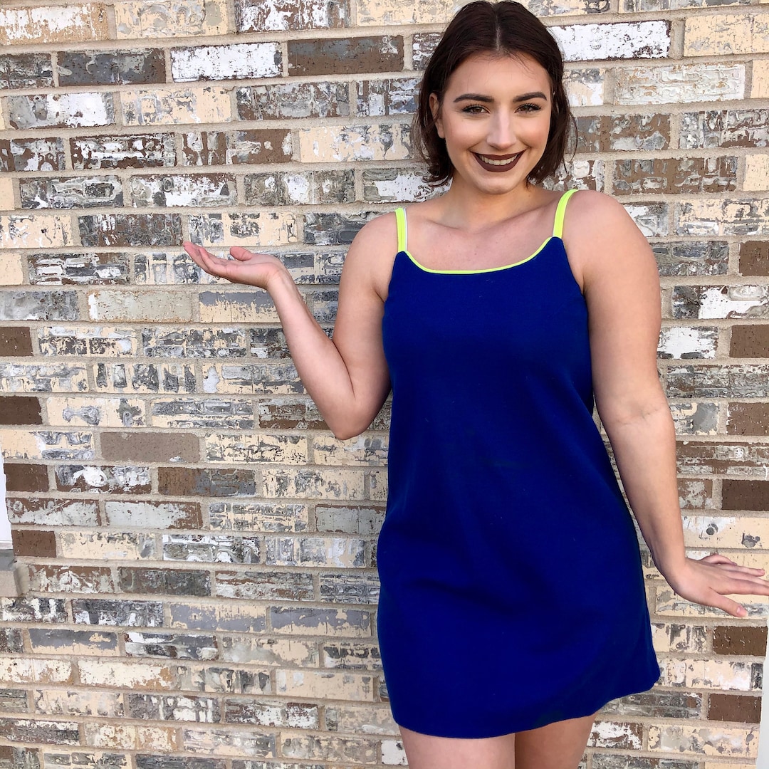 Blue Mini-dress With Neon Yellow Straps - Etsy