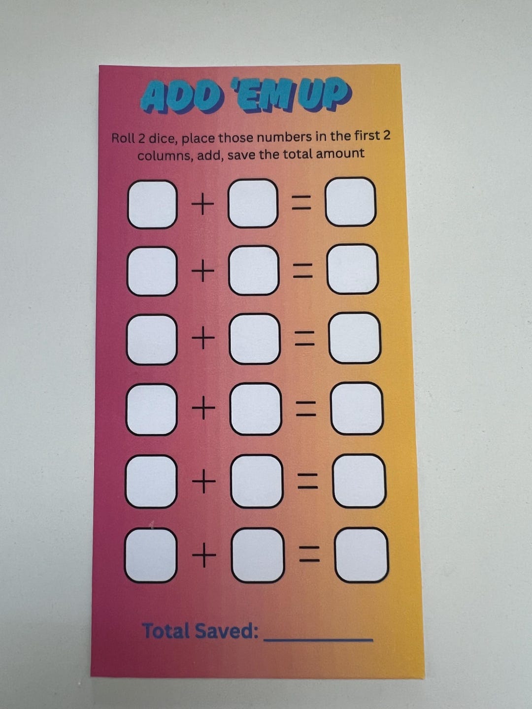 Add ‘em up Dice Savings Game - Etsy