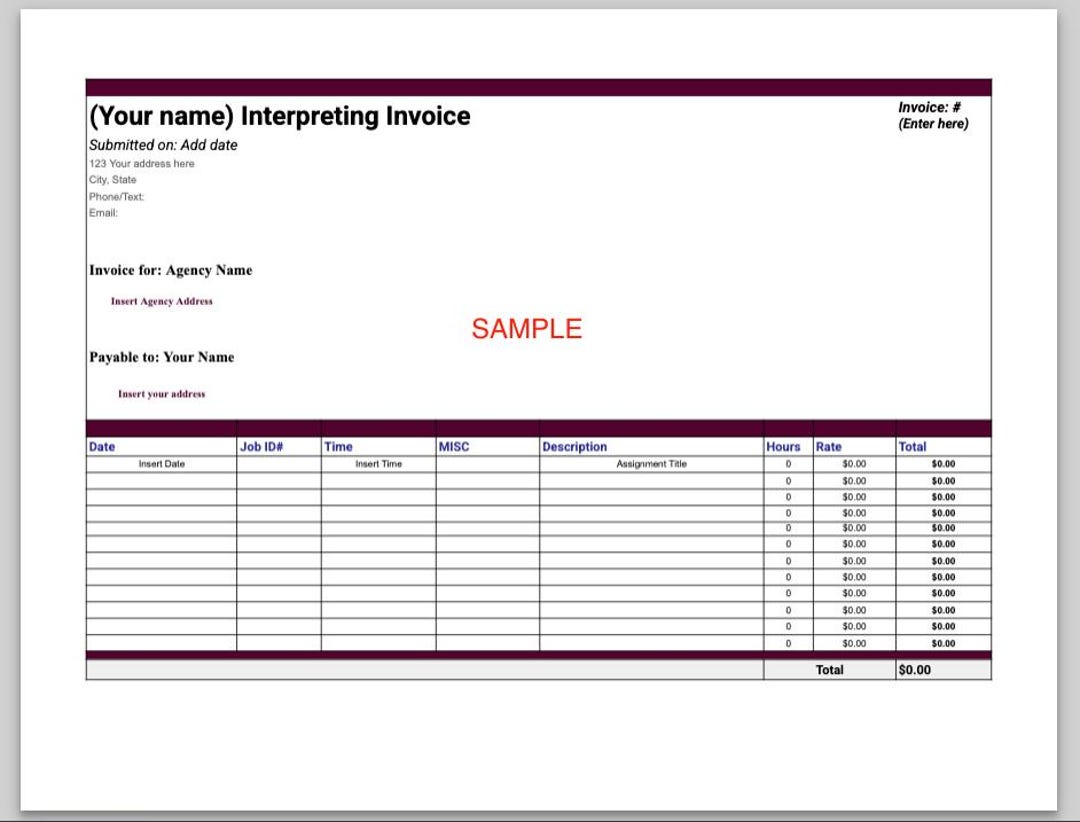 Interpreting Invoice Template - Etsy