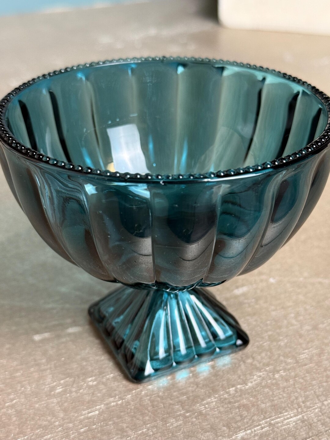 Vintage Teal Blue Fluted Glass Compote Bowl - Etsy