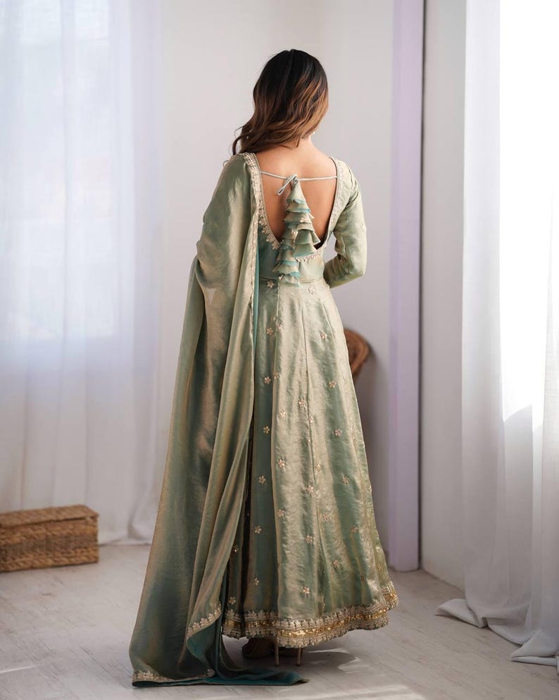 Pastel Green Anarkali Gown With Dupatta | Readymade Handmade Anarkali ...