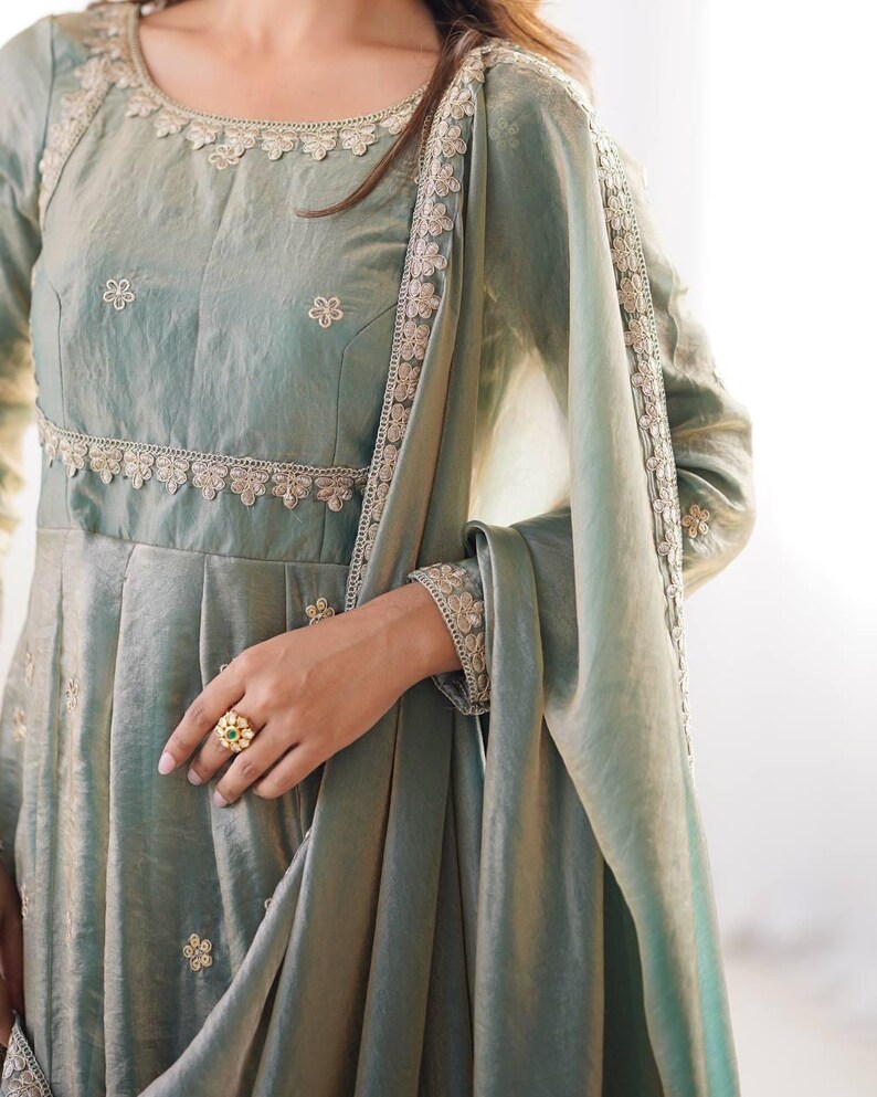 Pastel Green Anarkali Gown With Dupatta | Readymade Handmade Anarkali ...
