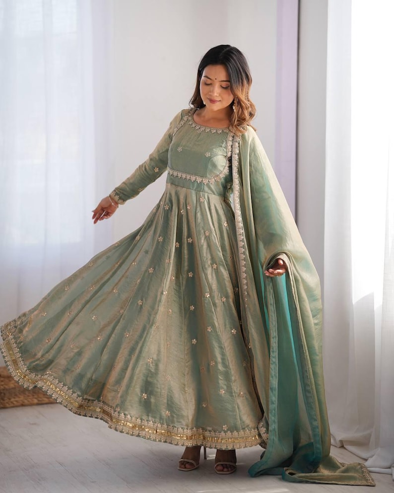 Pastel Green Anarkali Gown With Dupatta | Readymade Handmade Anarkali ...