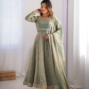 Pastel Green Anarkali Gown With Dupatta | Readymade Handmade Anarkali ...