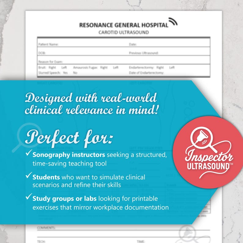 Carotid Clinical Worksheet – Sonography Practice & Teaching Tool for ...