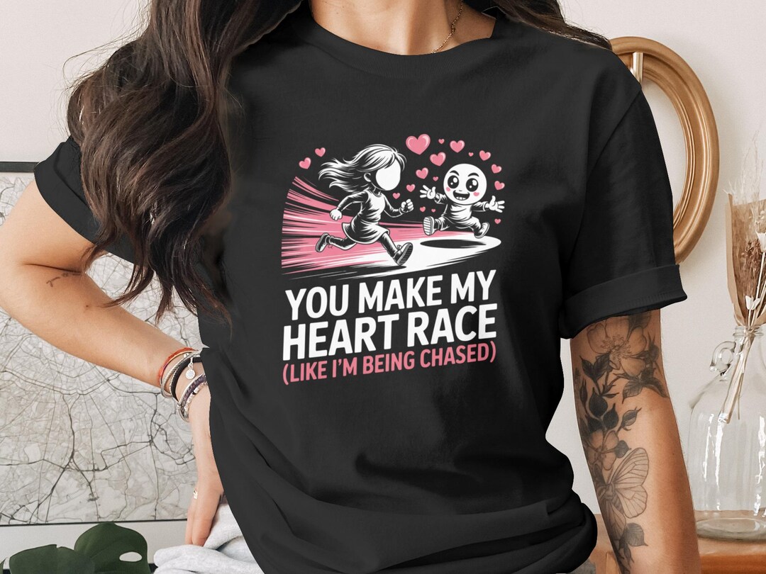 Heart Race T-shirt, Funny Chased Design, Marathon Tee, Couples T-shirt ...