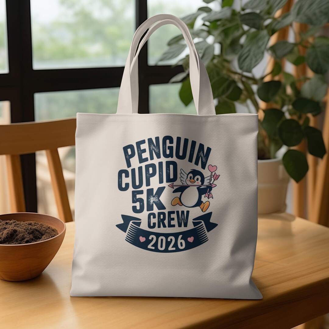 Penguin Cupid 5K Crew 2026 Tote Bag, Race Marathon Event Gift ...