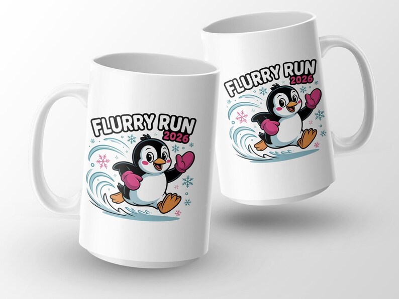 Flurry Run 2026 Mug, Race Marathon Gift, Penguin Sports Mug, Funny ...
