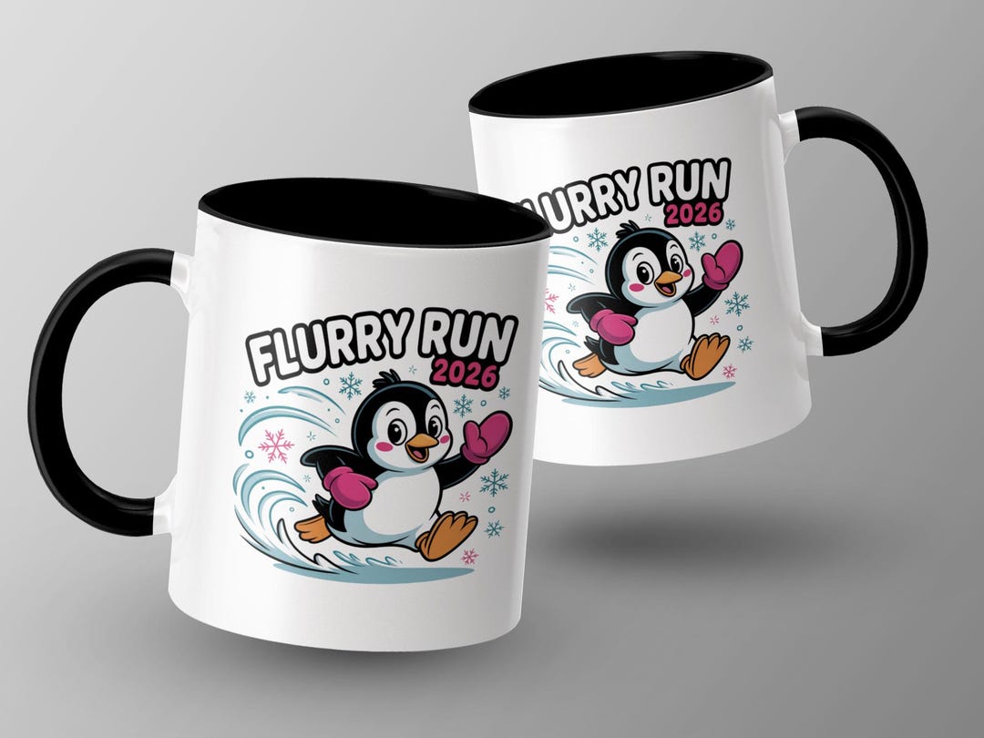 Flurry Run 2026 Mug, Race Marathon Gift, Penguin Sports Mug, Funny ...