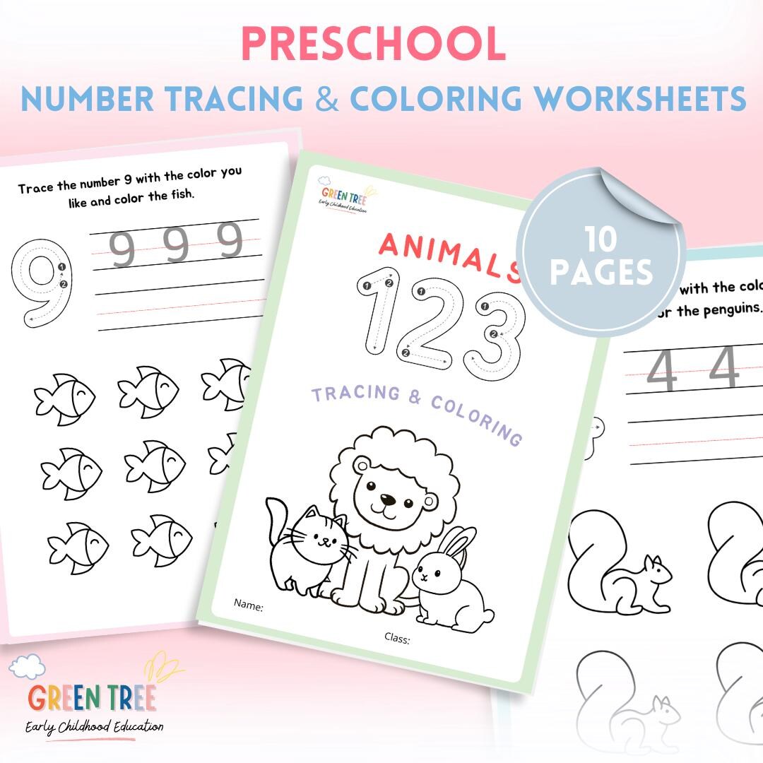 Preschool Numbers Tracing & Coloring Worksheets 1-9 | Counting ...