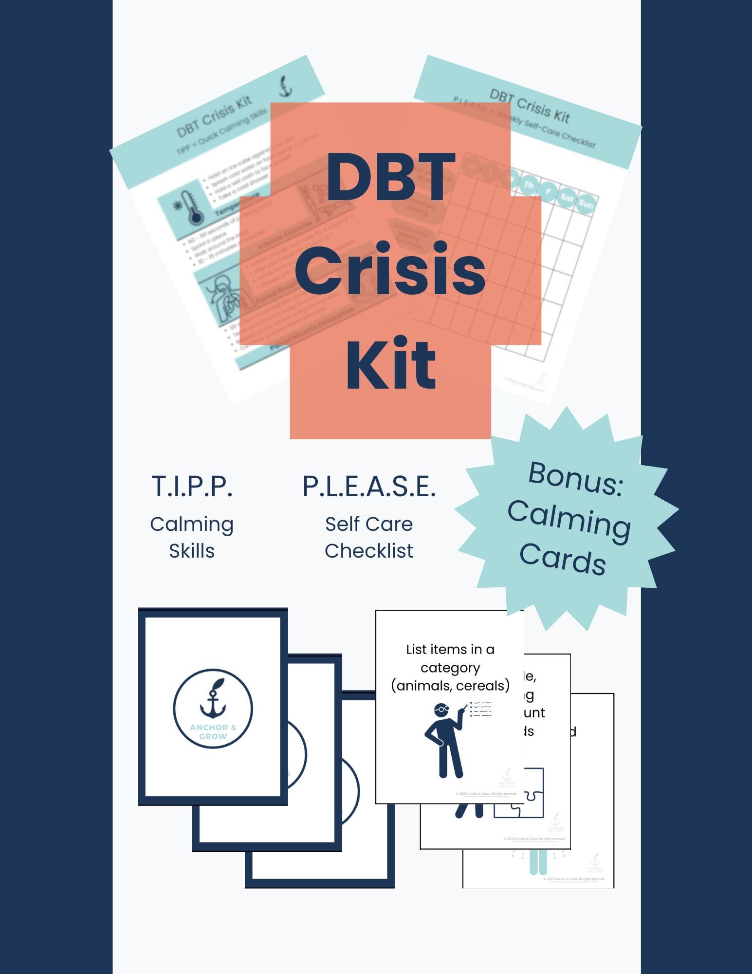 DBT TIPP, & P.L.E.A.S.E. Skills Sheets - Printable Crisis Kit PDF and ...