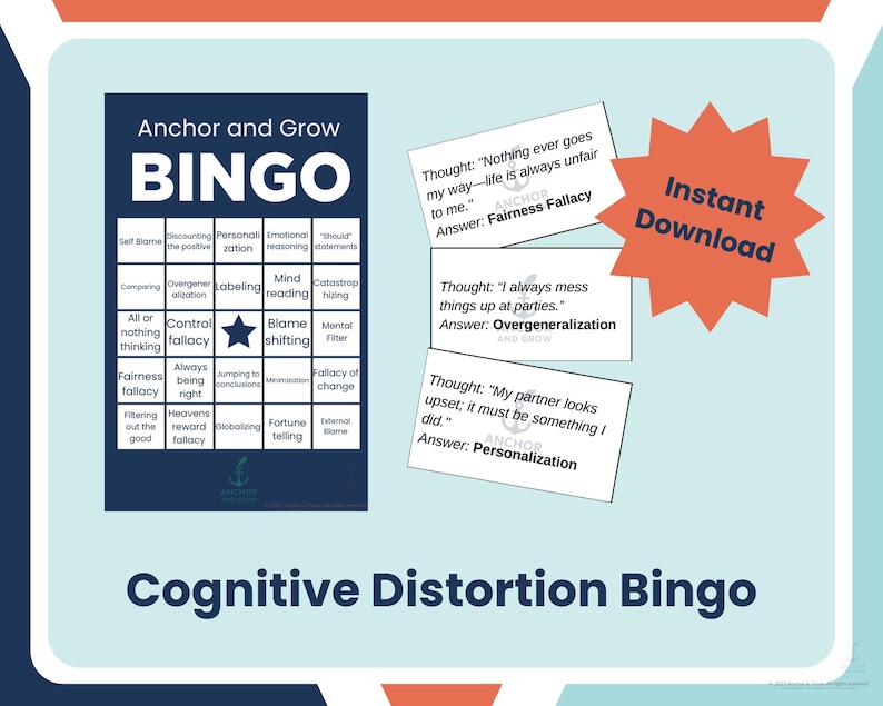 Cognitive Distortions Bingo • Printable Therapy Game PDF | CBT Group ...