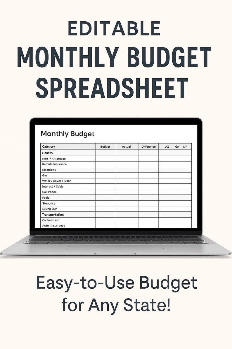 Editable Monthly Budget Planner – Digital Google Sheets Budget Tracker ...