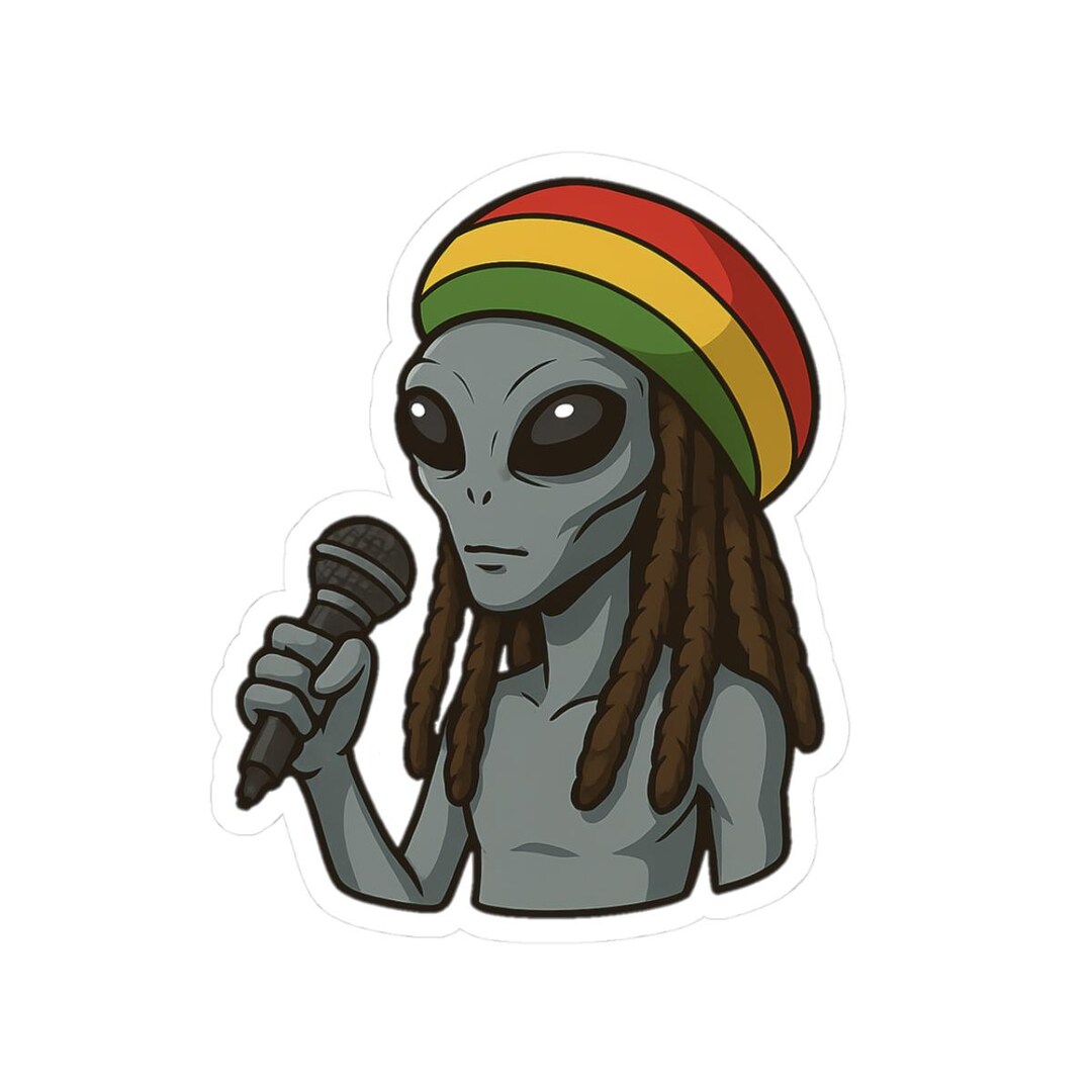Toastmaster From Titan: Rasta Alien Mic Commander Vinyl Sticker - Etsy