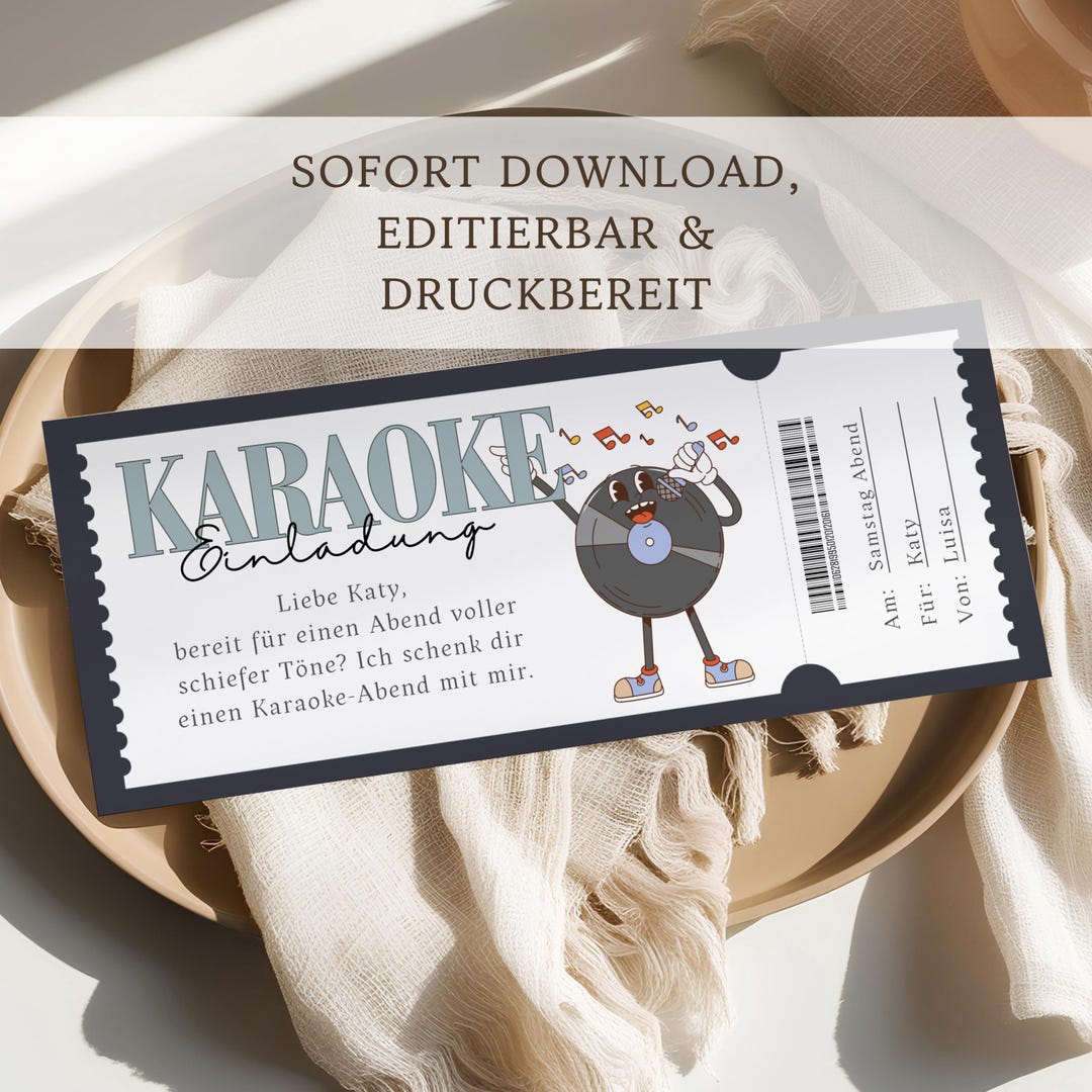 Karaoke Ticket Voucher Template, Personalizable Printable Experience ...
