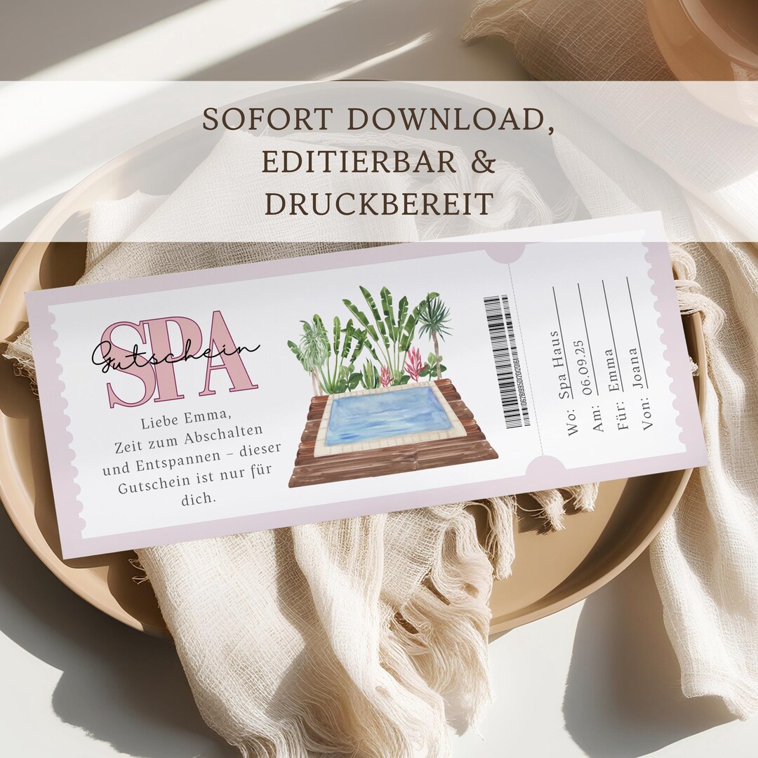 Spa Voucher Ticket Template Personalizable Printable Gift Certificate ...