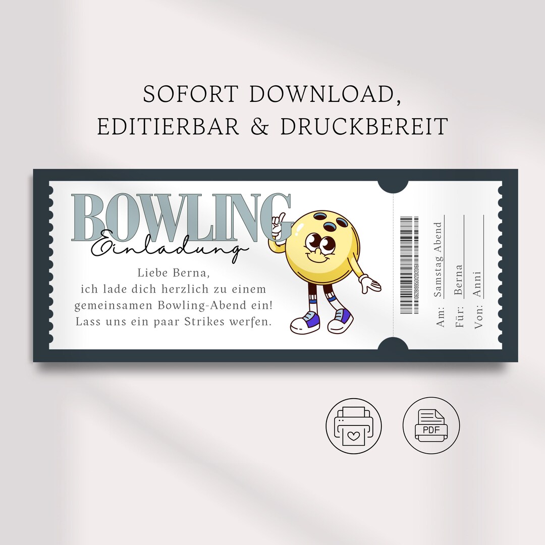 Bowling Ticket Voucher Template, Personalizable Printable Experience ...