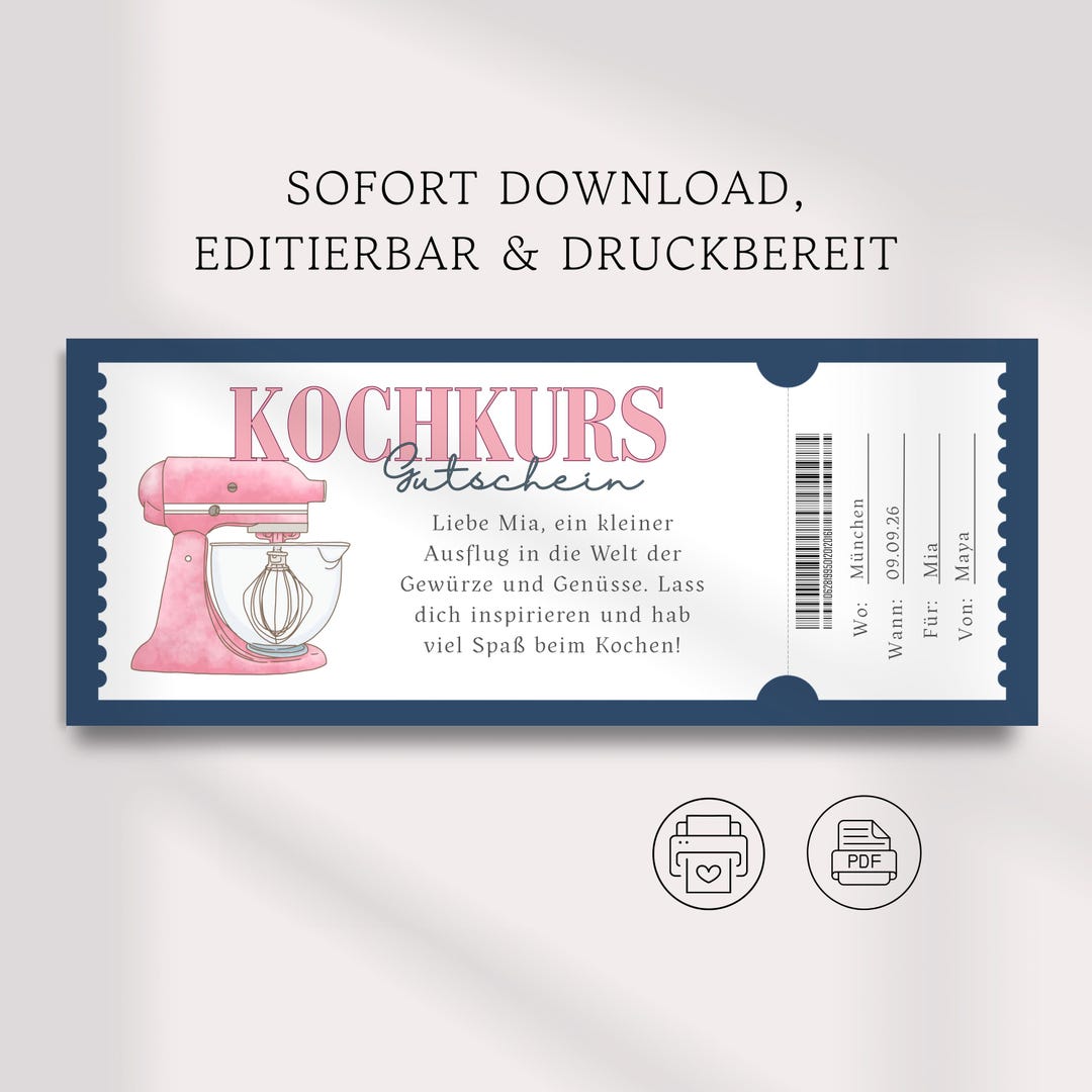 Cooking Class Voucher Ticket Template, Personalizable, Printable ...