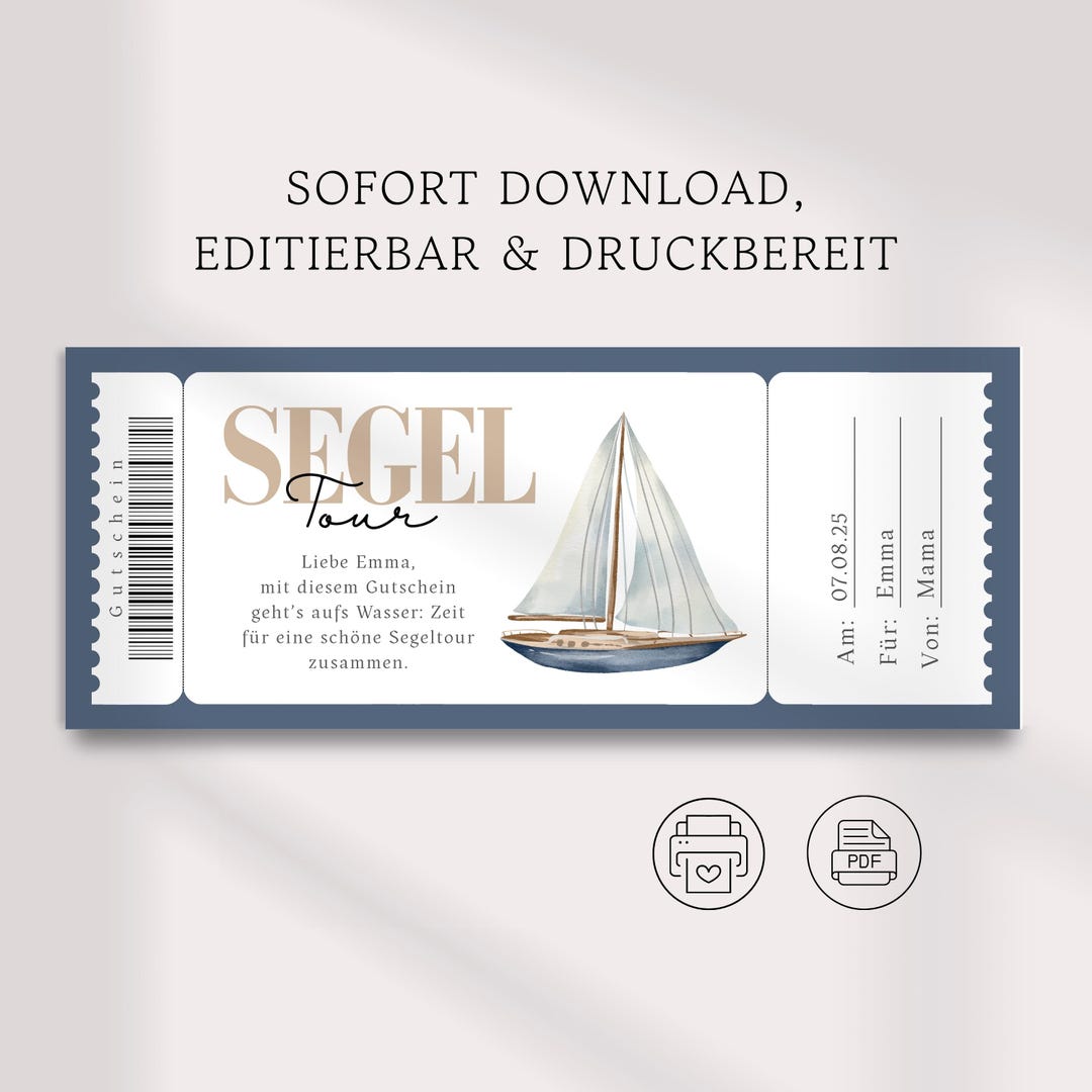 Sailing Tour Ticket Voucher Template, Personalizable Printable Gift ...