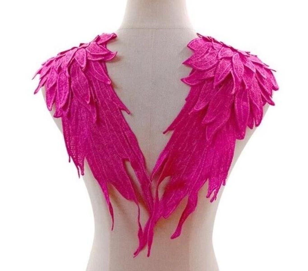 Large Fuchsia Lace Angel Wing Appliques Mirror Pair Set of 2 Shoulder ...