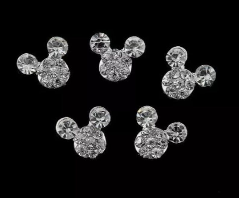 Crystal Rhinestone Mickey Mouse Head 3D Nail Art Set of 5 Glass Silver ...