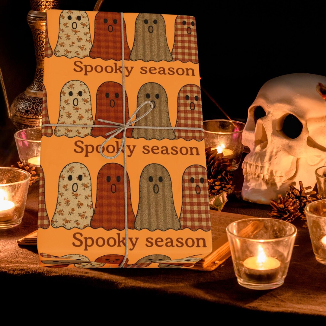 Spooky Season Gift Wrap, Retro Ghost Wrapping Paper, Fall Plaid ...