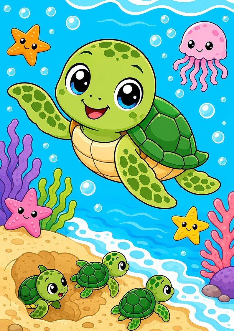 Baby Sea Turtles Coloring Book: Ocean Life Pages (PDF Download) - Etsy