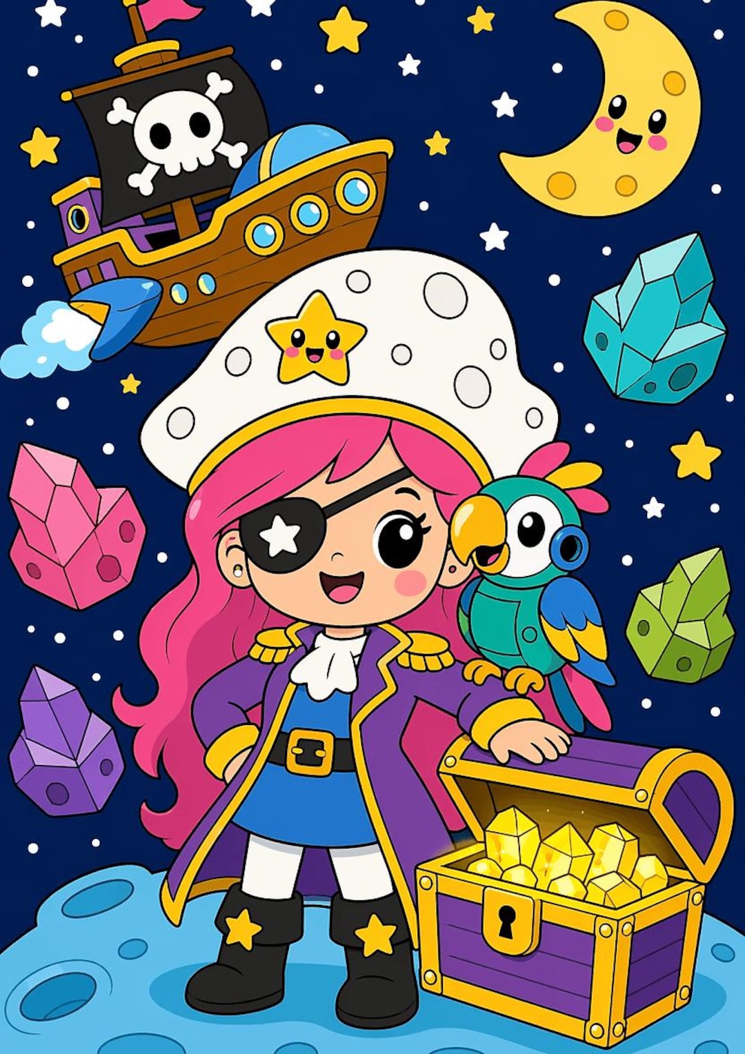Space Pirate Treasure Coloring Book: Outer Space Adventure Pages (PDF ...